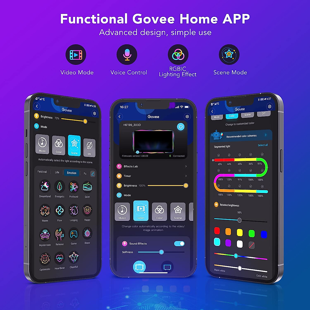 Govee Envisual TV LED Backlights for 75-85 inch TVs, 16.4ft RGBIC WiFi DreamView T1 TV Backlights with Camera, Works with Alexa & Google Assistant, App Control, LED Lights for TV, Scene Mode, H6199