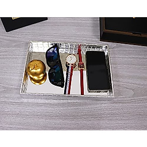 MCBZ Coffee Table Decorative Mirror Tray, Dresser Perfume Cosmetics Storage Tray, Bathroom Toiletries Storage, Jewelry Tray (Silver)