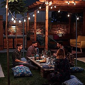 UHINOOS String Light Poles for Outdoors, 2 Pack 9FT Stainless Steel Connection Pole for Hanging Patio Lights LED Solar Bulbs for House Garden Party Christmas Holiday (Black)