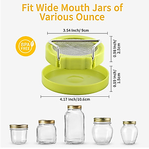 Sprouting Lid, Plastic Mesh Screen Cover Cap with Draining Stand and Tray, Germination Kit Sprouter Maker for Wide Mouth Jars, Grow Bean Sprouts, Broccoli Seeds, Alfalfa, Salad Greens
