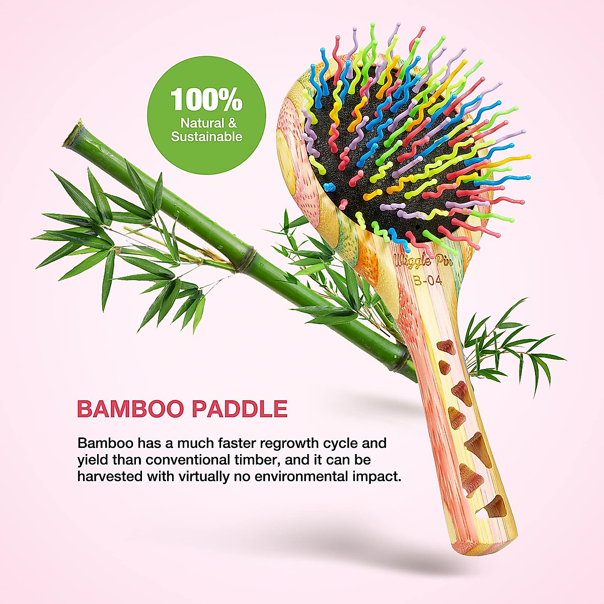 Bamboo Hair Brush, Girls Hair Brush, Rainbow Bamboo Paddle Hair Brushes for Women, Men and Kids, Health and Massage Scalp Brush Everyday Brush(Large)
