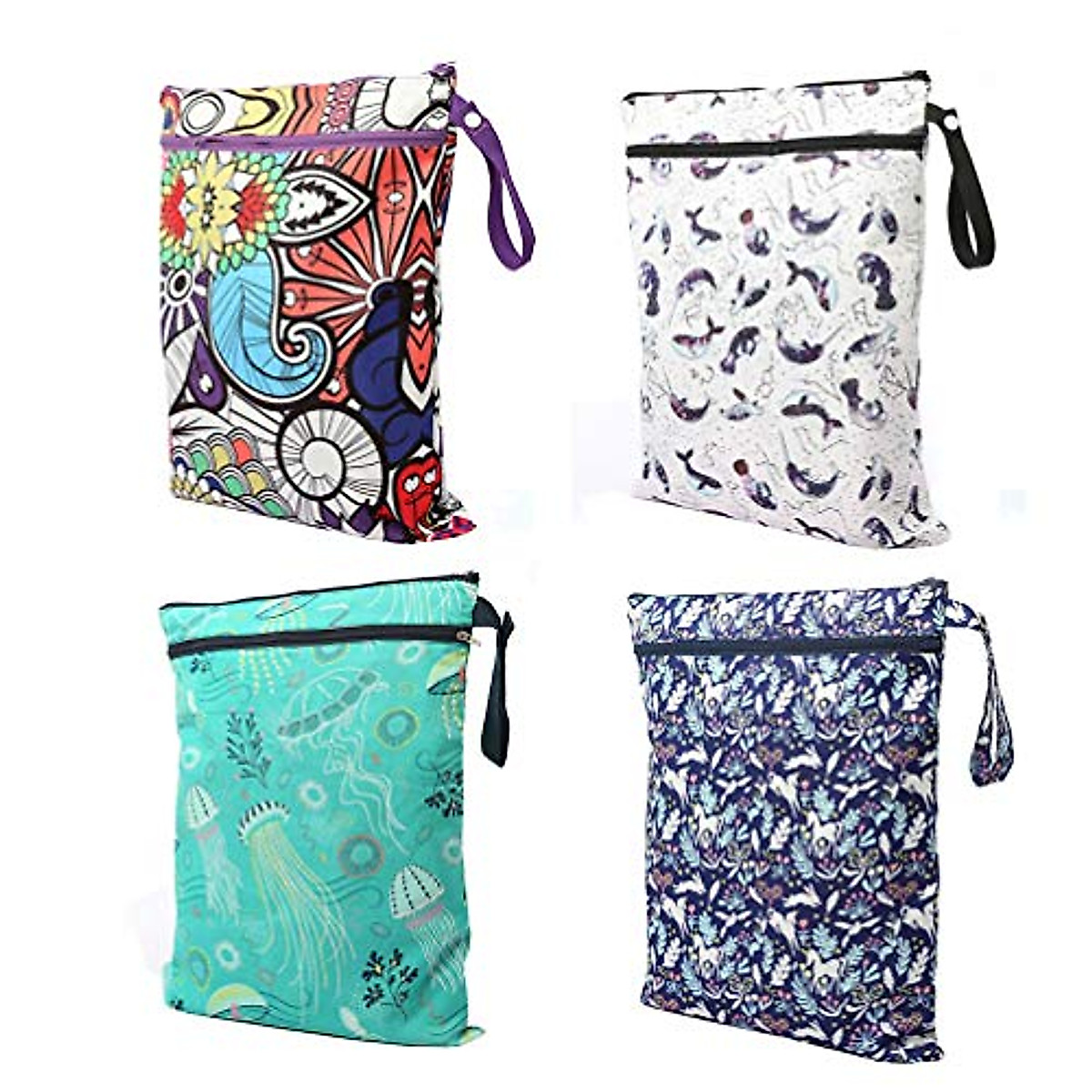 Cloth Diaper Wet Dry Bags, 16x13 inch Waterproof and Reusable Nappy Organizer Bag with Two Zippered Pockets for Swimsuits or Wet Clothes (White)