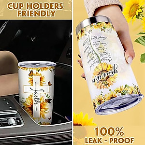 Christian Gifts For Women Faith, Sunflower Gifts For Women - Religious Inspirational Bible Verse Tumbler For Christmas Gifts, Cross Necklace for Friends, Mom, Aunt, Birthday Catholic Spiritual Gifts