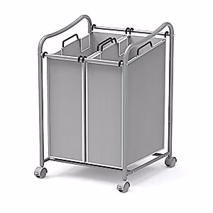 SimpleHouseware 2-Bag Heavy Duty Rolling Laundry Sorter Cart, Silver