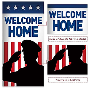Welcome Home Banner Backdrop Photo Booth Props Soldiers Stars Airman Theme Decor for Kids Teens United State American Military Veteran Retired Going Away Party Flag Favors Supplies Decorations