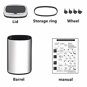 Kitchen Trash Can 13 Gallon, Stainless Steel Automatic Garbage Cans, Touchless Motion Sensor, Waterproof Waste Bin with Lid, Rubbish Bin Trashcan for Your Kitchen, Office, Bathroom, Bedroom (Silver)