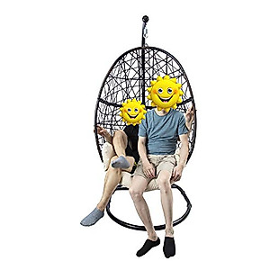 LUCKYBERRY Outdoor Wicker Tear Drop Hanging Egg Chair Color Cushion Beige