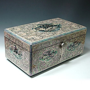 Mother of Pearl Inlay Decorative Long Life Symbols Design Lacquer Wooden Handcrafted Art Jewelry Wedding Trinket Keepsake Treasure Box Ring Case Chest Organizer