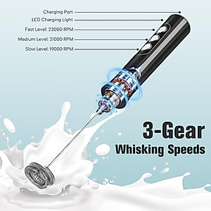 Rechargeable Milk Frother Handheld for Coffee, Stirrers Electric Whisk with Wall Mounted Stand, Drink Mixer Hand Frother Wand (MF02)