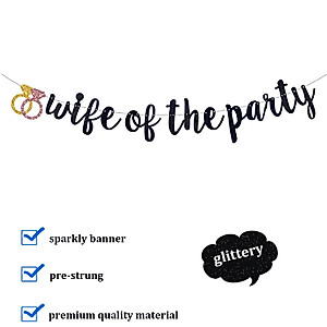 QFiesy Wifey of The Party Banner, Black Glitter Bachelorette Party Garland, Bride to Be/Wife To Be/Will You Marry Me, Bridal Shower Engagement Party Supplies (Pre-Strung)