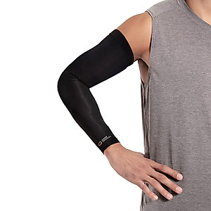 Copper Compression Arm Sleeve - Copper Infused Full Arm Brace for Forearm, Bicep, Triceps - Tennis Elbow, Basketball, Golf, Arthritis, Tendonitis, Bursitis, Post Surgery Rehab - Black - M