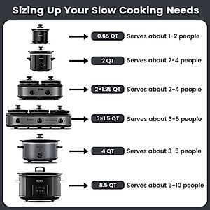 KOOC 4 Quart Slow Cooker, Free Liners Included for Easy Clean-up, 3 Temperature Settings, Dishwasher Safe Crock, Stainless Steel, GREY, Ellipse