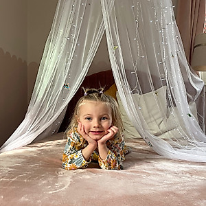 NFGMFMQSHDF Bed Canopy with Glow in The Dark Spaceworld, Modern White Bed Curtain for Girls, Kids & Babies, Fire Retardant Fabric