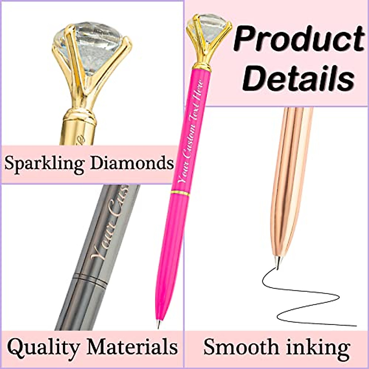 Up to 100 Personalized Diamond Pens Bulk with Name,Custom Imprint Ballpoint Pen Engraved Business Logo Text Message,Customized Gift for Women Men Graduation Birthday Office Commercial-20PCS Rose Gold