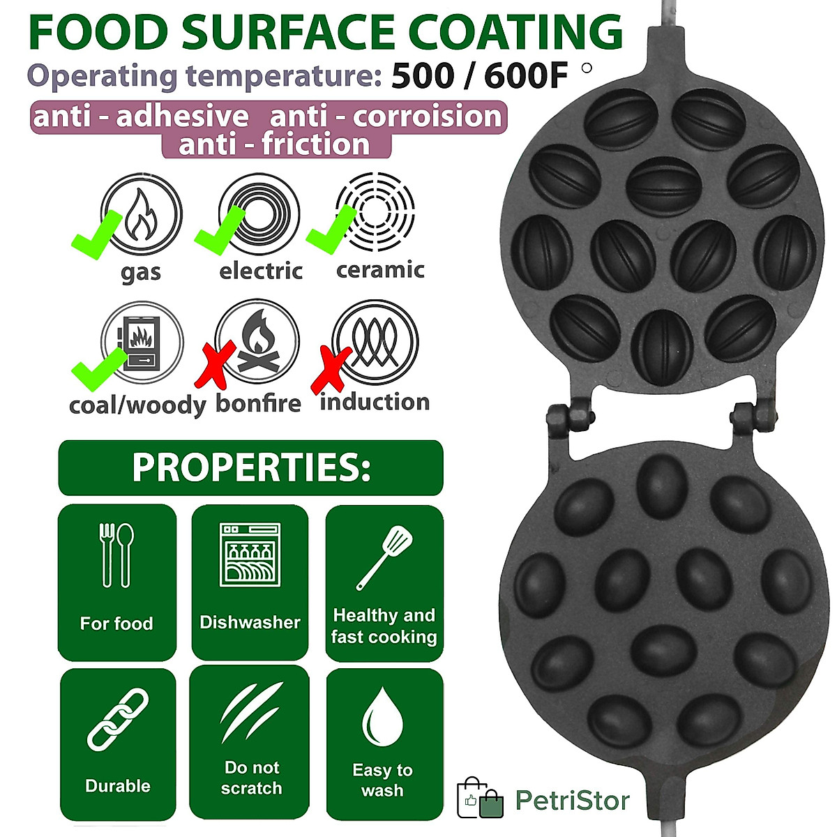 Walnut Cookie Mold Maker 12 non-stick - Oreshki Mold Maker - Walnut Cookie Molds - Орешница Russian - Oreshki Maker - Walnut Cookie Maker Oreshek - Nutty Maker - Oreshnitsa Nut Cookies Maker