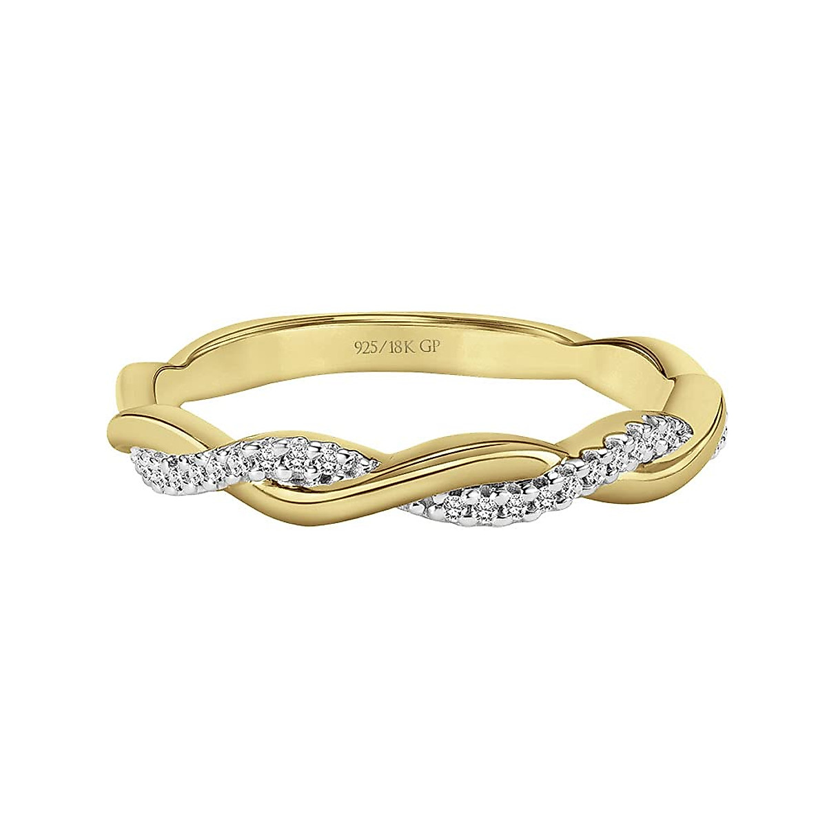 Twisted Vine Rope Diamond Accent Wedding Band or Anniversary Ring in 18k Yellow Gold Vermeil 0.07 Cttw (I-J Color, I3 Clarity), Size 8, by Brilliant Expressions