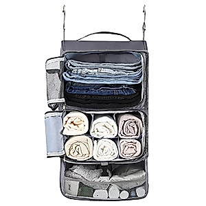 Surblue Hanging Shelves Travel Storage Bag Compression Packing Cube for Suitcase Collapsible with Extension Layer Large Capacity, Grey