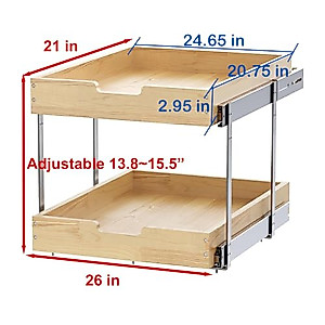 Sikarou Wood Pull Out Cabinet Organizer 2 Tie 26" W x 21" D, Heavy-Duty Sliding Drawers for Inside Cabinets Storage and Organization for Kitchen, Pantry, Bathroom