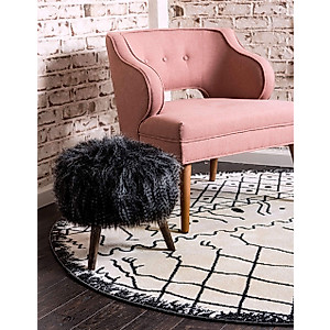 Unique Loom Fez Collection Tribal, Moroccan, Bohemian Area Rug, 3' 3" x 3' 3", Beige/Black