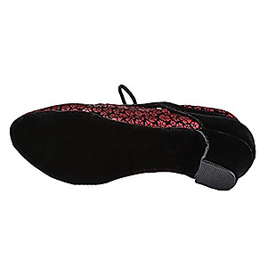 HIPPOSEUS Latin Dance Shoes for Women with Closed Toe Lace up Ballroom Latin Salsa Tango Dance Practice Shoes Low heel 1.75",Black Red, 7.5 B(M) US