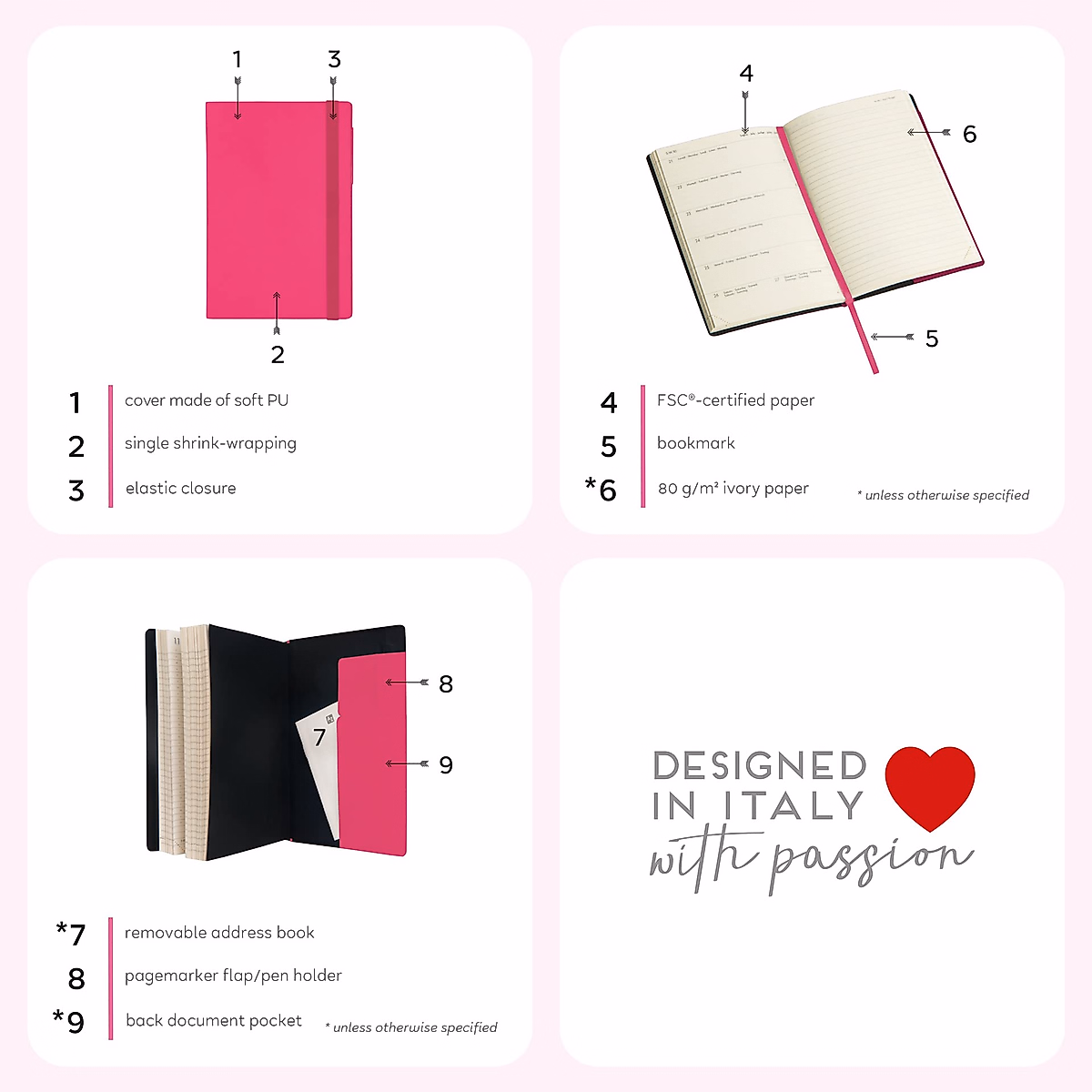 Legami - Small Weekly Planner, 12 Months, from January 2024 to December 2024, Elastic Closure, January 2025 Monthly Planner, Final Pocket, Address Book, 9.5 x 13.5 cm, Holo Fairy Colour