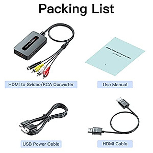 Sedytetoc HDMI to Svideo RCA Converter with HDMI Cable(RCA and Svideo Cables Integrated), HDMI to Composite AV Converter for HDMI Device to Display on Older TVs