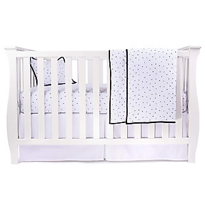 Ely's & Co. Baby Crib Bedding Sets for Girls — Perfect for Toddler Beds — 4 Piece Set Includes Crib Sheet, Quilted Blanket, Crib Skirt, and Decorative Toddler Pillowcase —Black & White Dottie