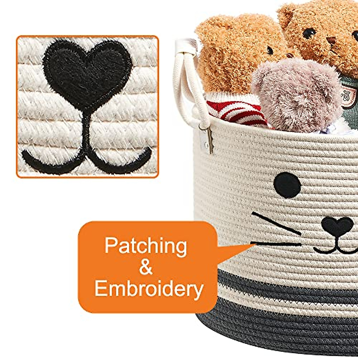 Large Woven Cotton Rope Storage Basket Baby Laundry Basket Blanket Basket with Handles Nursery Cat Basket for Toys Gifts