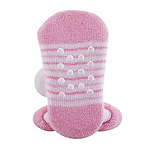 Stephan Baby Rattle Socks, Stripey Pink and White Bunnies, Fits 3-12 Months