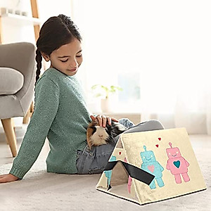 Y-DSIWX Guinea Pig Hideout House Bed, Vintage Retro Robot Couple Lover Rabbit Cave, Squirrel Chinchilla Hamster Hedgehog Nest Cage