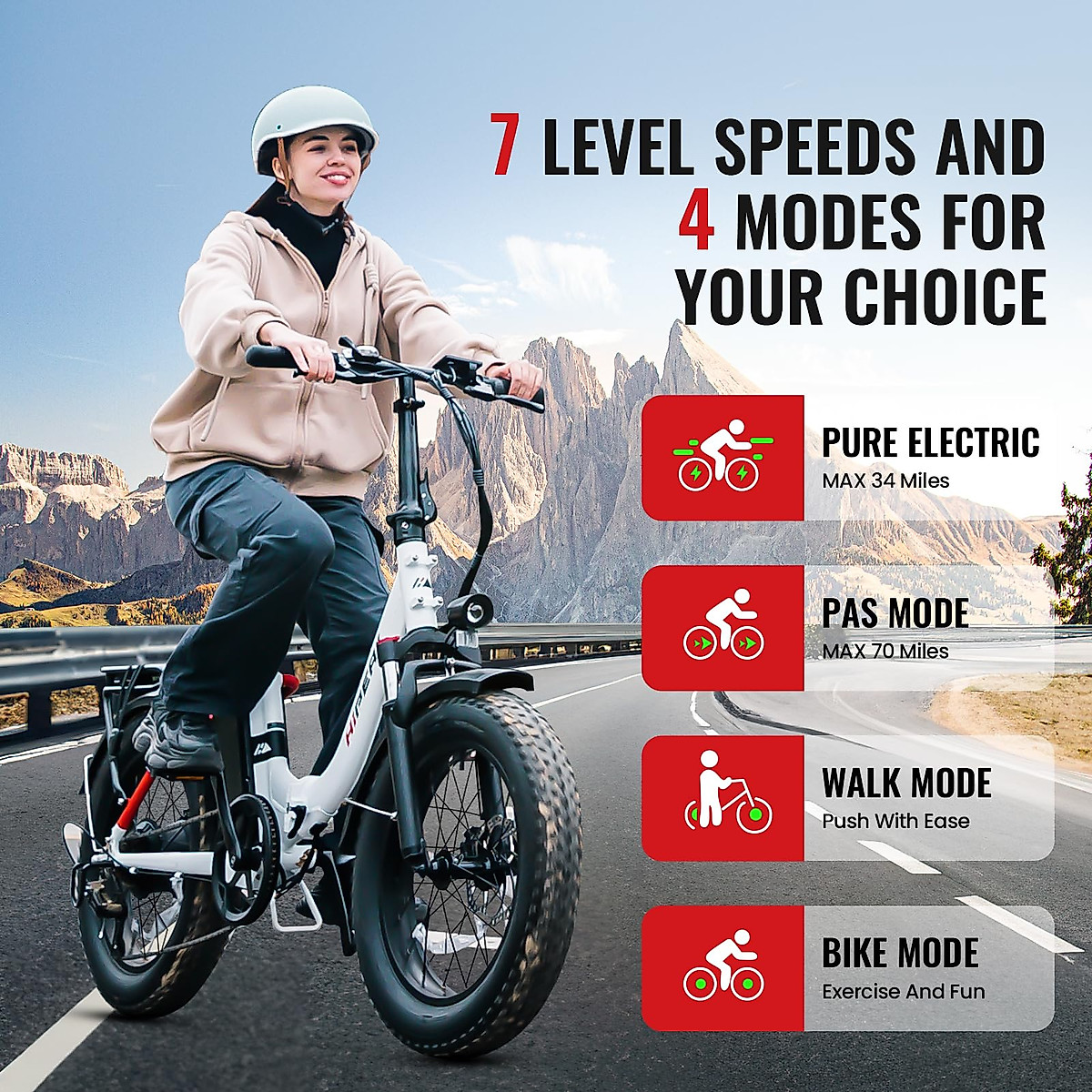 Hipeak Elias Ebike Folding Electric Bike for Adults 750W Speeds Up to 25MPH Large 48V 15Ah Removable Battery 20" x 4.0"Fat Tire Electric Bicycle with Front Dual Suspension,UL2849 Certified