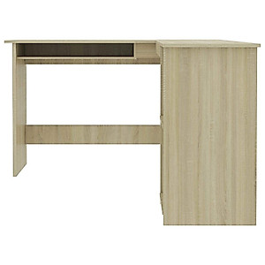 Matalde L Shaped Corner Desk, Computer Desk with Pull Out Keyboard Tray and 2 Open Shelves, Home Office Workstation, Contemporary Writing Desk, Sonoma Oak