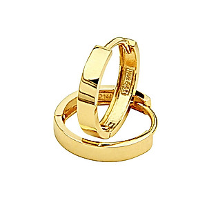 14k REAL Yellow Gold 2.5mm Thickness Hoop Huggie Earrings (13 x 13 mm)