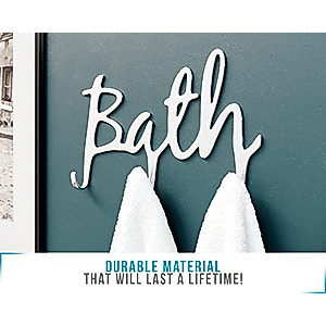 Comfify Modern Style “Bath” Wall Mount Towel Holder and Robe Hook Hand-Cast Aluminum Bathroom Hanger Decor w/ 3 Hooks for Towels, Robes, Clothing | Includes Screws and Anchors | Silver Color