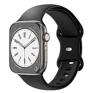 Distore Bands Compatible with Apple Watch 38mm 40mm 41mm 42mm 44mm 45mm, Soft Silicone Replacement Sport Strap Wristbands for iWatch Series 8/7/6/5/4/3/2/1 SE Women Men, Black