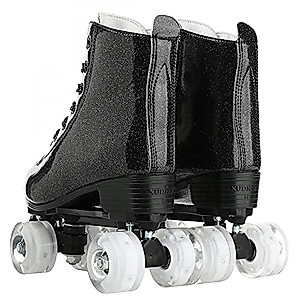 Roller Skates for Men, Women,Shiny Light Up Roller Skates for Beginner,Outdoor and Indoor Four Wheels High-Top Roller Skates (Black Crystal,Flash Wheel,37)