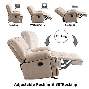 Dreamsir Oversized Rocker Recliner Chair, Manual Recliner Single Sofa Couch, Soft Fabric Overstuffed Rocking Chair for Living Room, Theater Seating for Big Man, Sandy
