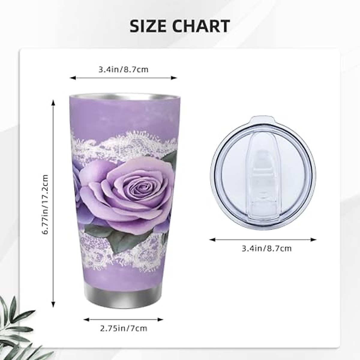 AYCZN Rose Lace 20 OZ Tumbler Stainless Steel Travel Coffee Mug, Lavender Insulated Water Bottle with Lid and 2 StrawsLeakproof Thermal Cup
