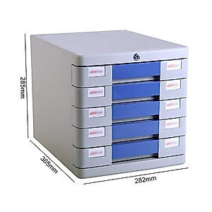 Flat File Cabinet,Desktop Lock Plastic Drawer Storage Organization, with Blank Label and 5 Drawers-Blue