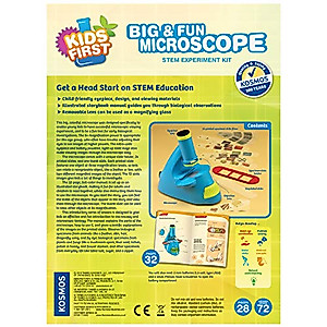 Kids First Big & Fun Microscope Science Experiment Kit | Easy-to-Use Kids Microscope | Ages 4-6 | STEM Experiment Guide and Full-Color User Manual | 72 Images | Extra-wide Eyepiec with Light-up Stage