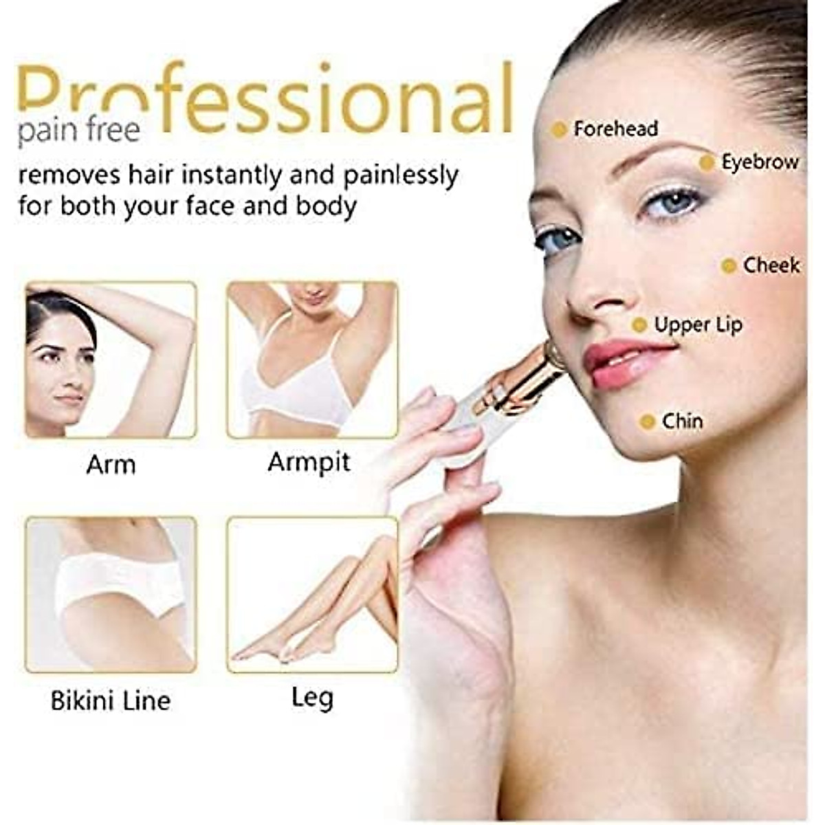 LA Beauty™ Hair Remover for Face, Women Facial Hair Trimmer, Great for Peach Fuzz, Chin, Upper Lip Hair, Ideal Gift for Women, Battery Included with Built-in LED Light (White))