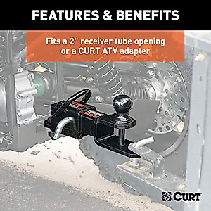 CURT 45038 3-in-1 UTV, ATV Trailer Hitch Mount with 2-Inch Receiver Adapter, 2-Inch Ball, Clevis Pin, 5/8-Inch Hole, Gloss Black Powder Coat