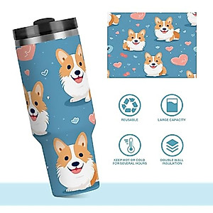 FRCSDIY Cartoon Dog Insulated Tumbler with Handle and Straw Lid,40oz Leakproof Stainless Steel Cup BPA-Free Water Bottle