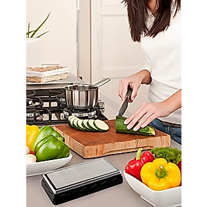 Double-Sided Diamond Sharpening Stone, Kalolary Knife Sharpener Stone Whetstone Honeycomb Surface Plate with Non-slip Base for Scissors Knives Outdoor Kitchen Sharpen Tools (400/1000 Grit, 150 x 63mm)