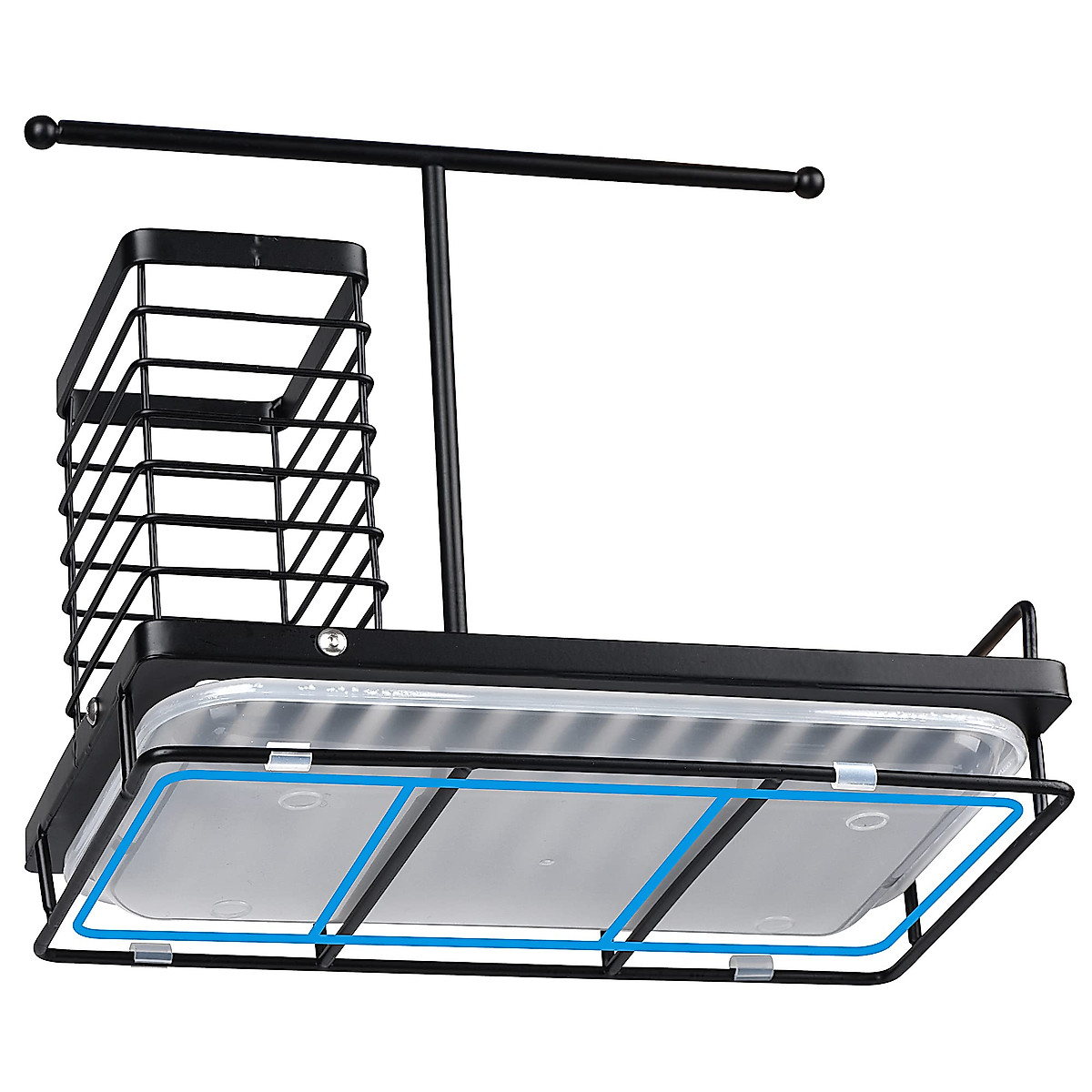 Wetheny Kitchen Sponge Holder-Kitchen Sink Caddy Organizer with Drain Pan 304 Stainless Steel for Sponges, Cleaning Cloth, Scrub Brush, Dish Soap and Hand Sanitizer ( Black )