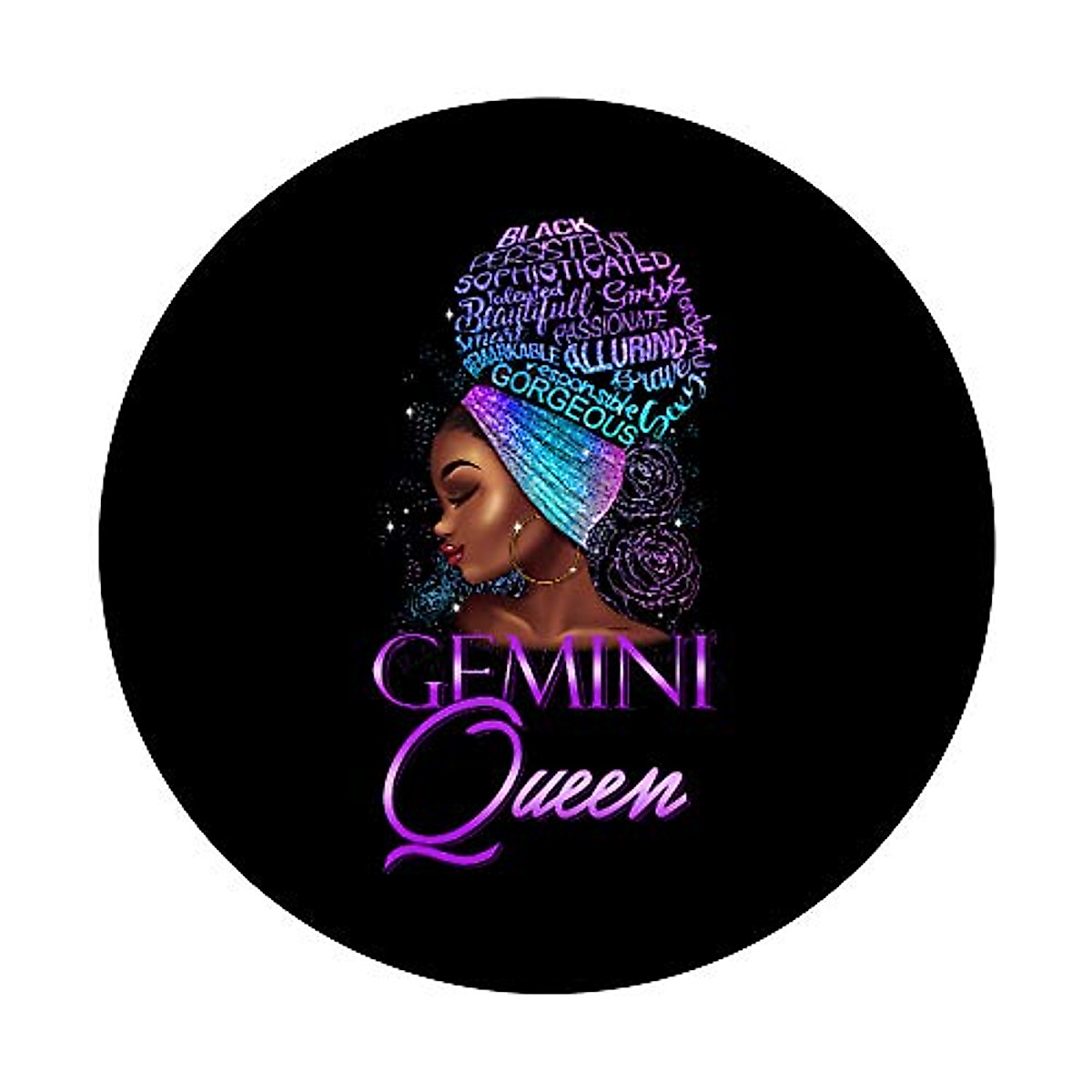 Purple Gemini Queen African American Woman May June Womens PopSockets Swappable PopGrip