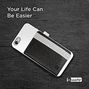 Stick-On Phone Wallet for Back of iPhone or Android Case | 6 Sleeve Credit Card Holder - Pocket for Cards, Money & ID - Built-in Stand - Waterproof Material - Travel, Work & Life-Proof - Black