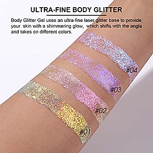 Holographic Body Glitter Gel, Ultra Fine Glitter Gel for Face, Hair, Body, Nail, Eyeshadow, Long Lasting Waterproof Laser Glitter Gel Festival Party Rave Accessories for Women, 1.35 oz (#1 White)