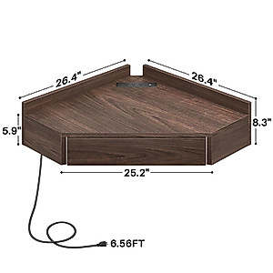 armocity Floating Corner Desk with Outlets & USB Ports, Wall-Mounted Corner Table for Small Space, Triangle Computer Desk with Drawer for Home Office, Vanity Desk, Corner Space, Bedroom, Espresso
