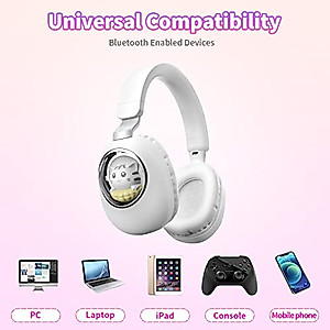 YUSONIC Wireless Headphones with led Lights， Kids Headphones for Girls Bluetooth Light up Over Ear with Microphone and sd Card for School/Travel/Phone/Kindle/pc/tv / MP3. (White)